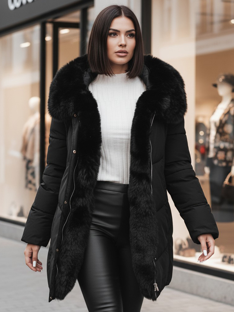 Kurtka damska zimowa MORISIO długa pikowana z kapturem czarna Dstreet TY4702z | sklep Dstreet